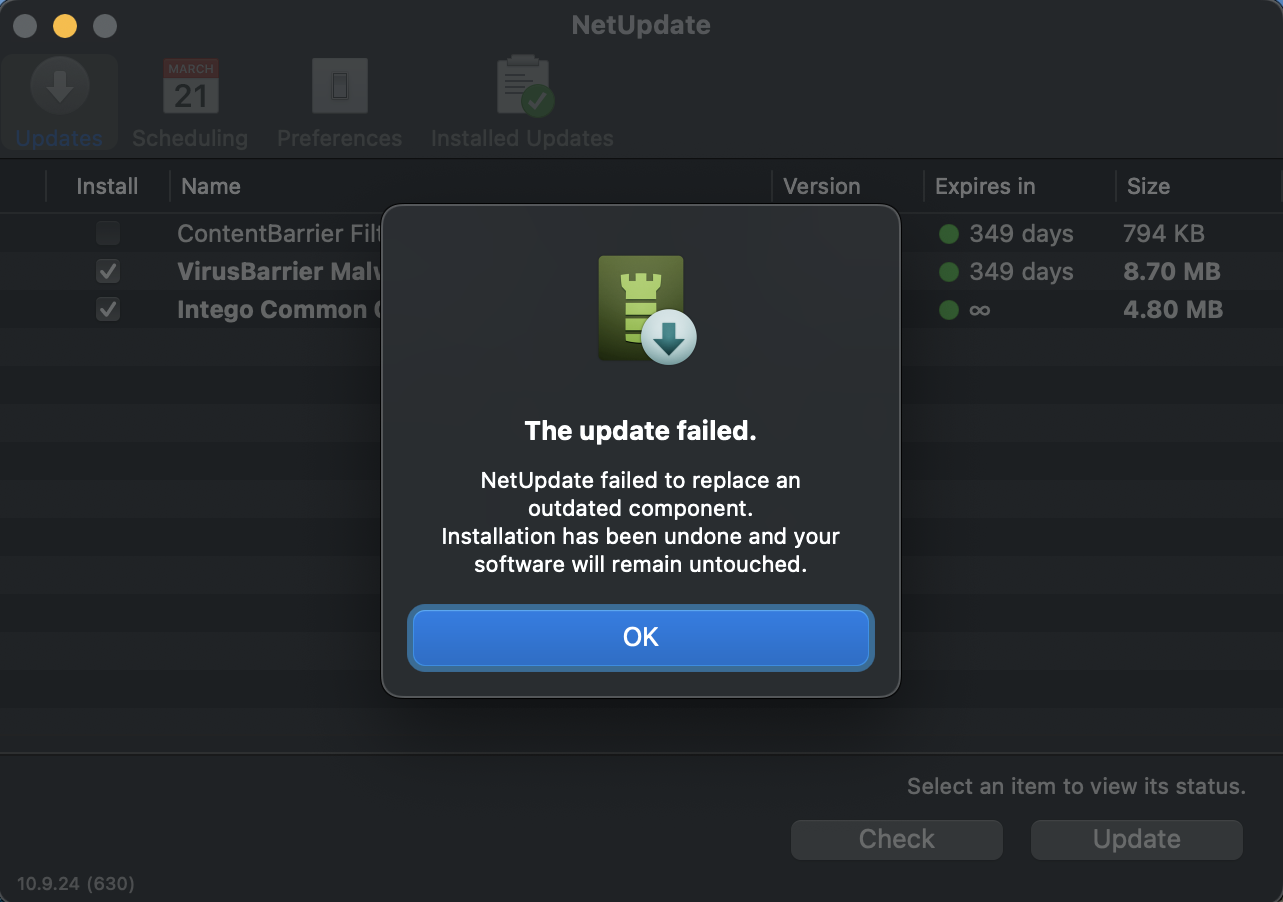 Error: NetUpdate Failed to Replace an Outdated Component – Intego Support
